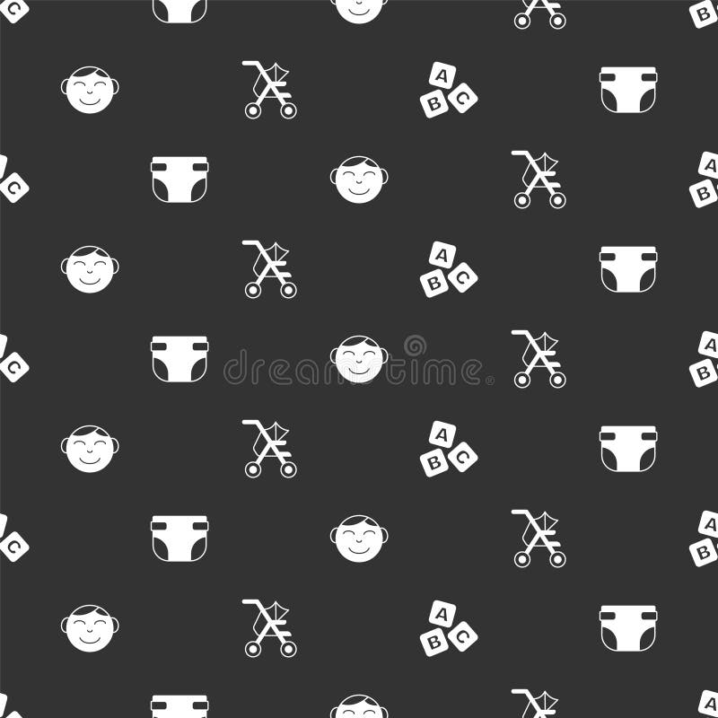 Set ABC Blocks, Baby Diaper, Little Boy Head and Stroller on Seamless ...