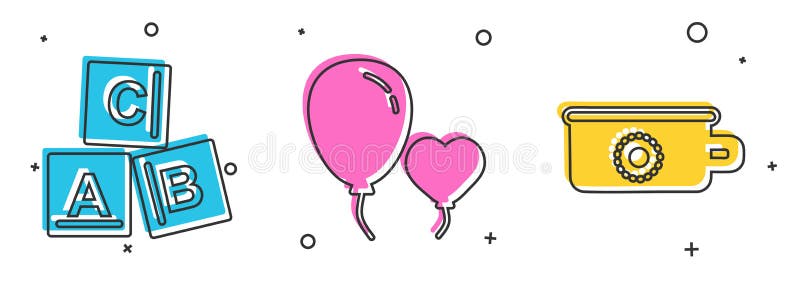 Set ABC Blocks, Balloons in Form of Heart and Baby Potty Icon. Vector ...