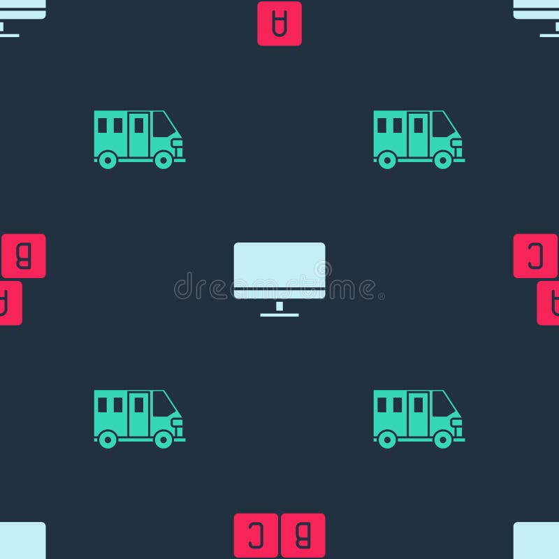 Set ABC Blocks, Computer Monitor Screen and School Bus on Seamless ...