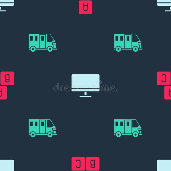 Set ABC Blocks, Computer Monitor Screen and School Bus on Seamless ...