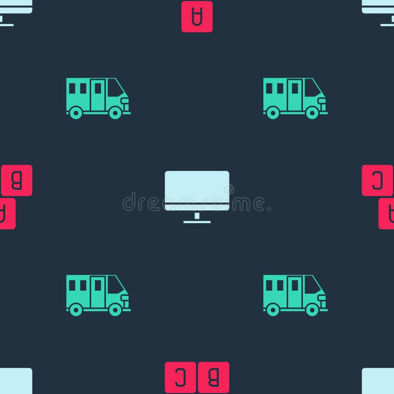 Set ABC Blocks, Computer Monitor Screen and School Bus on Seamless ...
