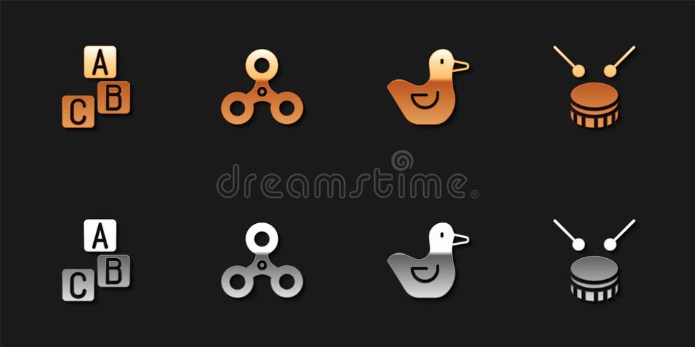 Set ABC Blocks, Fidget Spinner, Rubber Duck and Drum with Drum Sticks ...