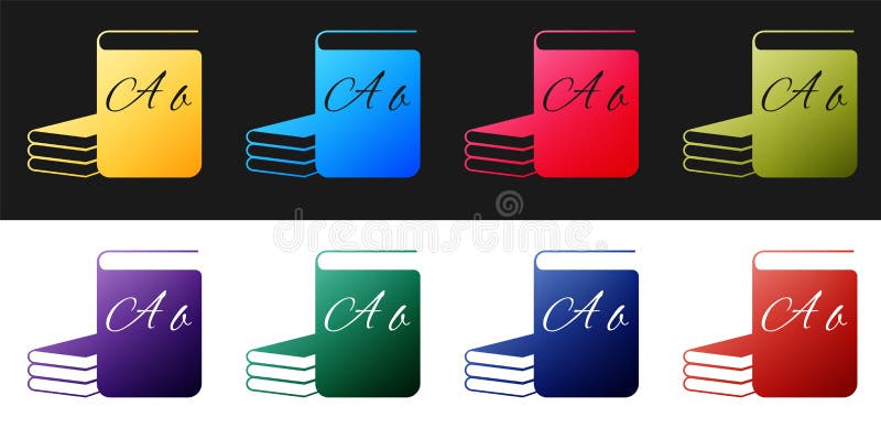 Set ABC Book Icon Isolated on Black and White Background. Dictionary ...
