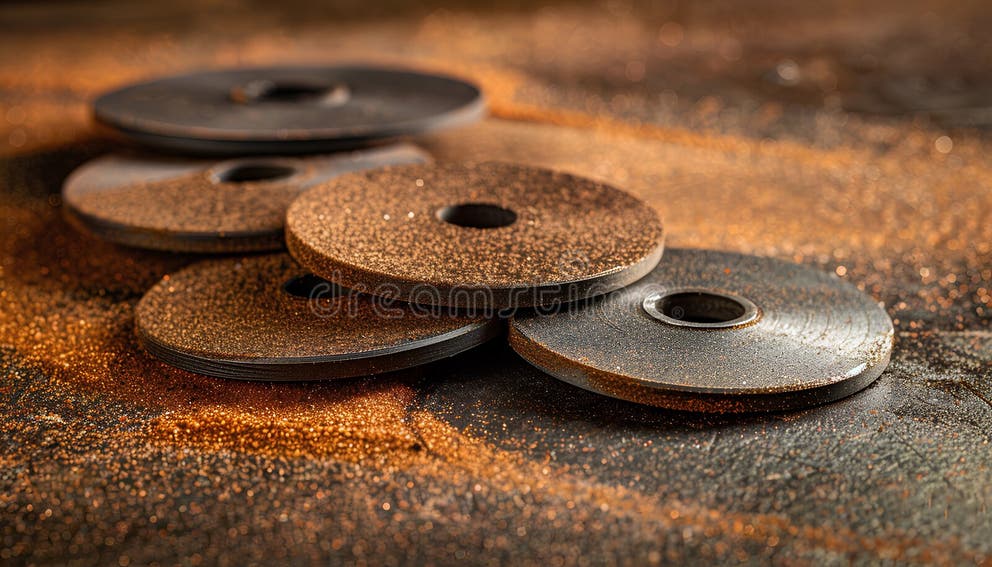 Set of Abrasive Tools and Grinding Discs on the Background of Sandpaper ...