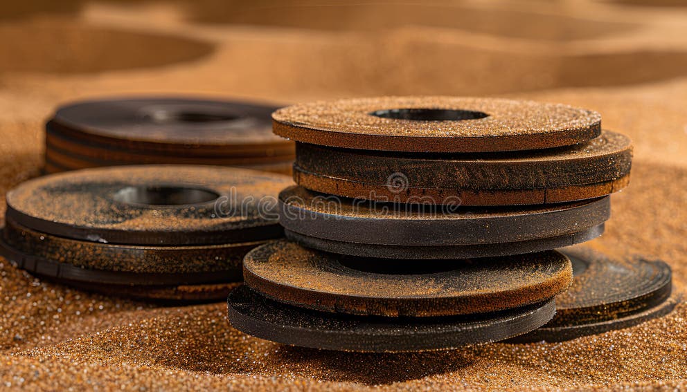 Set of Abrasive Tools and Grinding Discs on the Background of Sandpaper ...