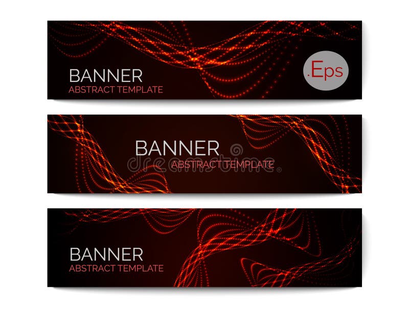 Set of 3 Abstract Banners. Dark Template with Shiny Wave. Vector Banner ...