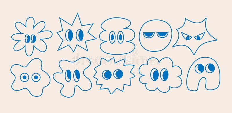 Set of Abstract Basic Blue Shape with Big Eye. Hand Drawn Trendy ...