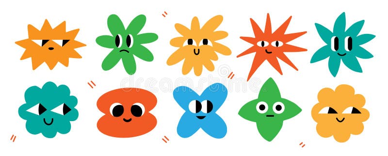 Set of Abstract Basic Shape with Big Eye. Hand Drawn Trendy Style ...