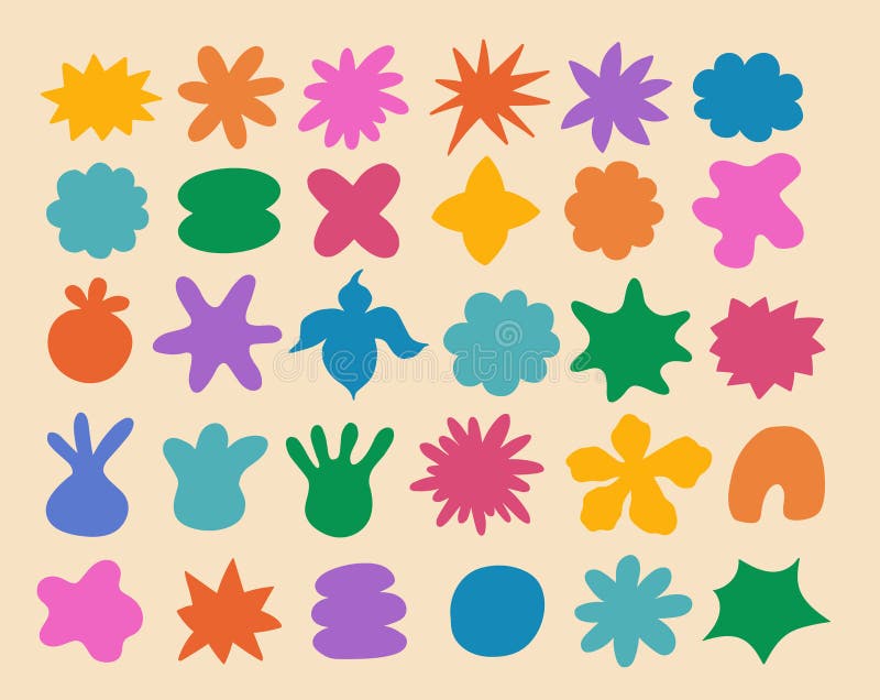 Set of Abstract Basic Shapes. Organic Stars and Flowers Elements ...