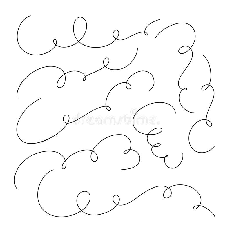 A Set of Abstract Bending Lines Isolated on a White Background is Hand ...