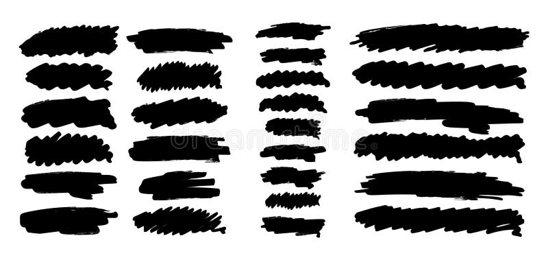 Set of Abstract Black Broad Brush Strokes Isolated on White Background ...
