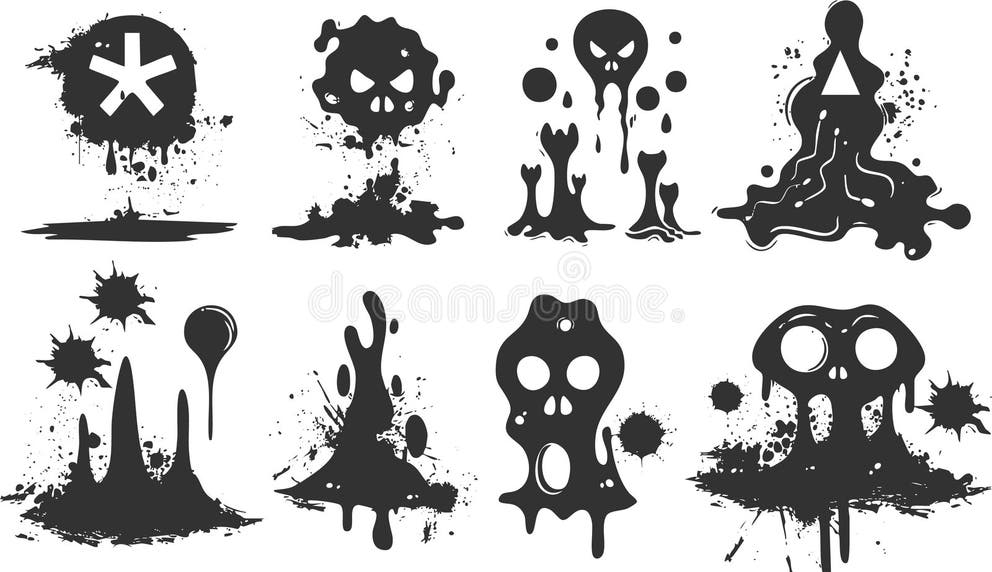 Set of Abstract Black Ink Splatter and Drip Silhouettes. Stock ...
