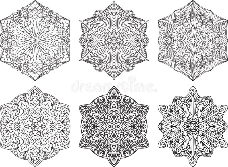 Set of 6 Abstract Black Lace Designs in Mono Line Style - Stock ...