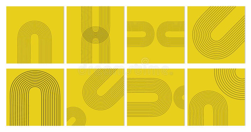 Set Abstract Black Lines on the Yellow Background. Digital Future Shape ...