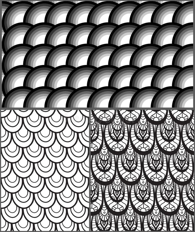 Set Of Abstract Black And White Patterns With Scales. Stock Vector ...