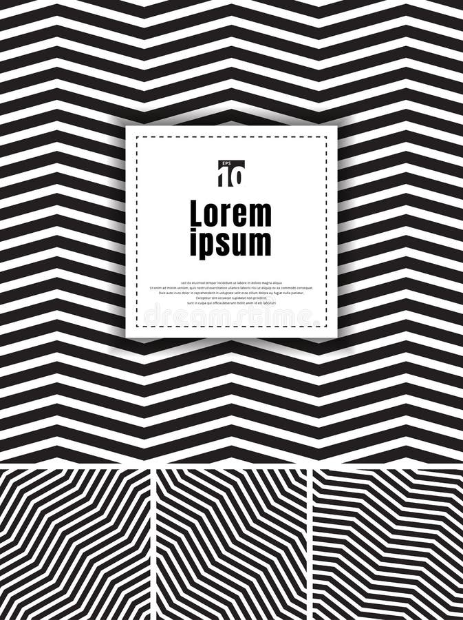 Set of Abstract Black and White Zig-zag Line Pattern Background with ...