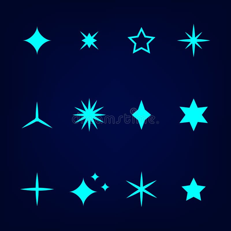 Set of Abstract Blue Stars on Dark Background Stock Vector ...