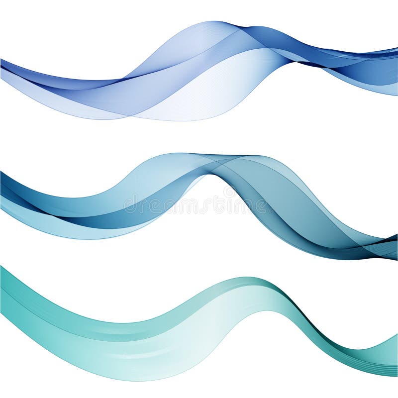 Set of Abstract Blue Waves on a Transparent Background. Vector ...