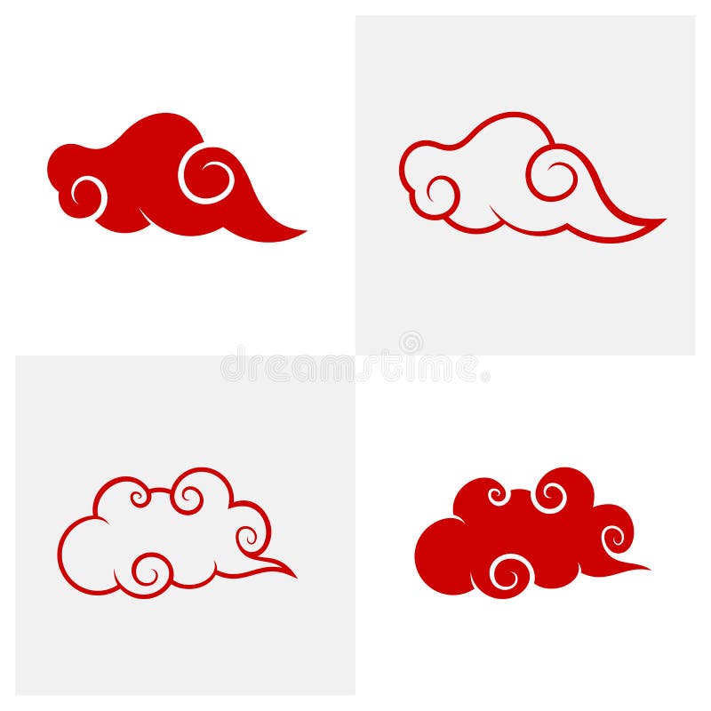 Set of Abstract Cloud Logo Design Vector Template, Chinese Cloud, Japan ...