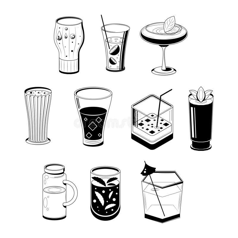 Set Abstract Collection Doodle Hand Drawn Drink Liquid Beverage ...