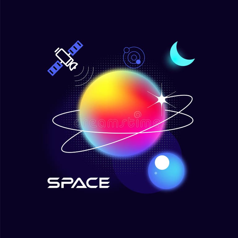 Set of Abstract Colored Planets in Space Subjects Stock Illustration ...