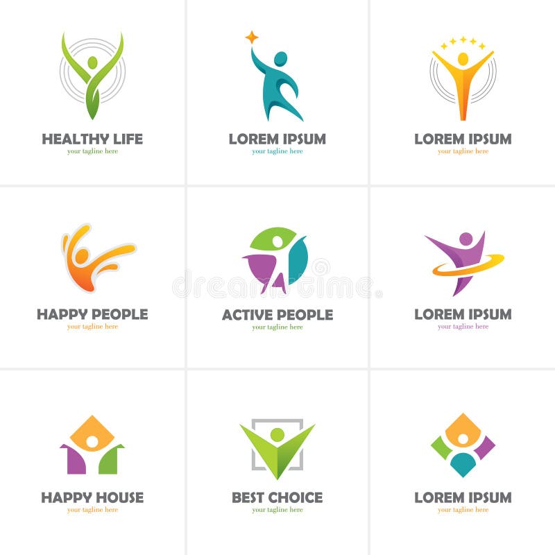 Set of Abstract Colorful Human Logo Stock Vector - Illustration of ...