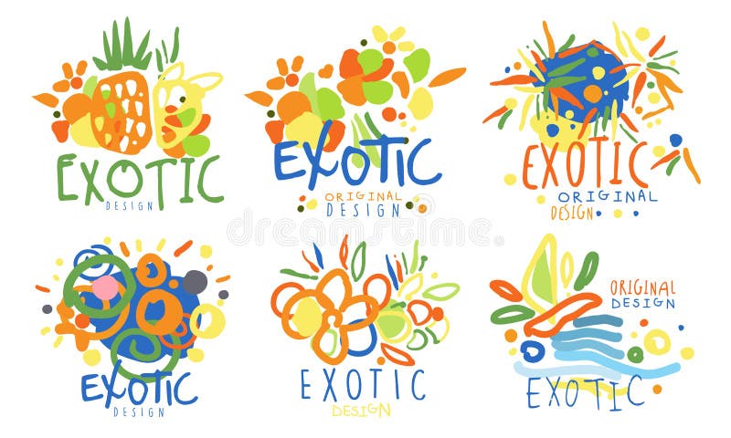 Set of Abstract Logos for Exotic Countries. Vector Illustration. Stock ...