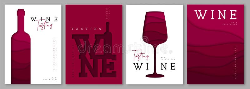 Set of Abstract Cut Out Modern Wine Covers or Posters. Wine Tasting ...