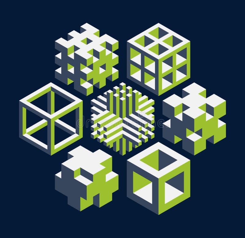 Set of Abstract 3d Cubical Objects Stock Vector - Illustration of green ...