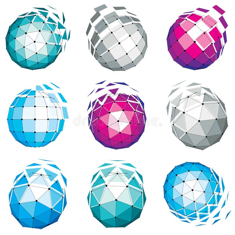 Set of Abstract 3d Faceted Figures with Connected Lines. Vector Stock ...