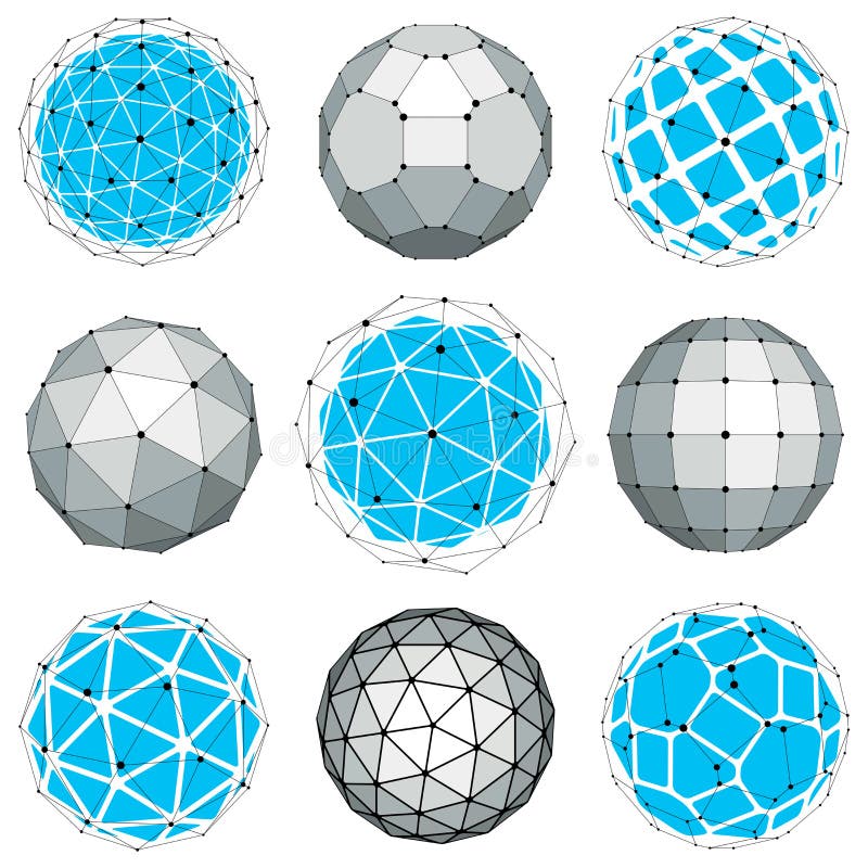 Set of Abstract 3d Faceted Figures with Connected Lines. Stock Vector ...