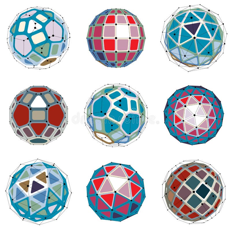 Set of Abstract 3d Faceted Figures with Connected Lines. Vector Stock ...