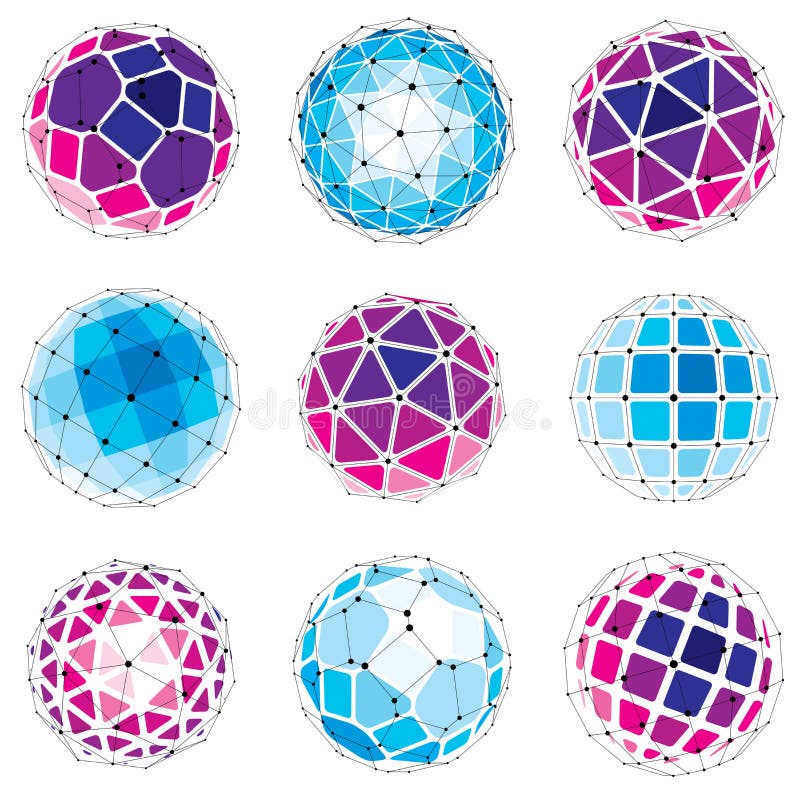 Set of Abstract 3d Faceted Figures with Connected Lines. Vector Stock ...