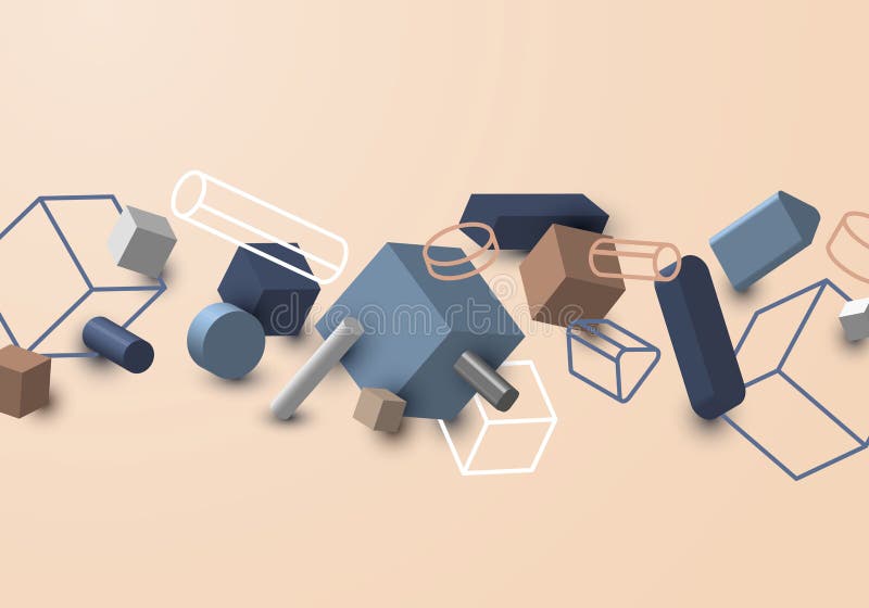 Set of Abstract 3D Geometric Elements with Shadow and Outlines Graphic ...