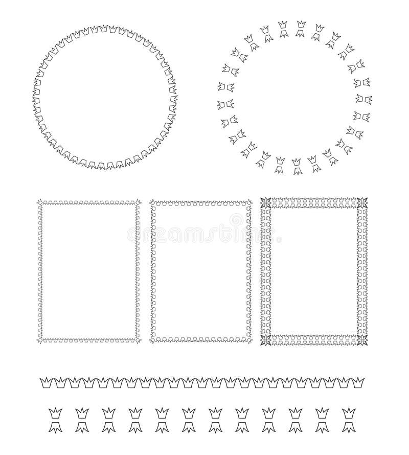 Set of Abstract Decorative Elements Frames and Lines. Black Line Stylish Design with Crowns ...