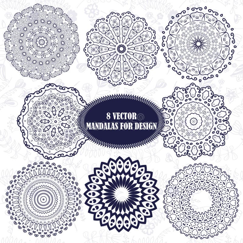 Set of Abstract Design Element. Round Mandalas in Vector. Graphic ...
