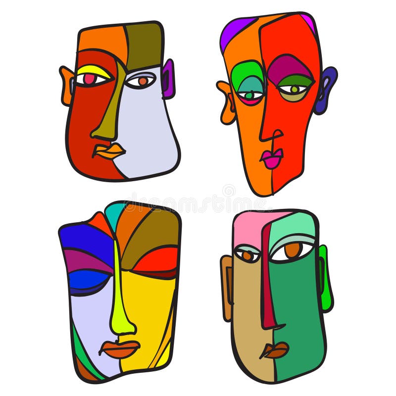 A Set of Colorful Abstract Faces Stock Vector - Illustration of style ...
