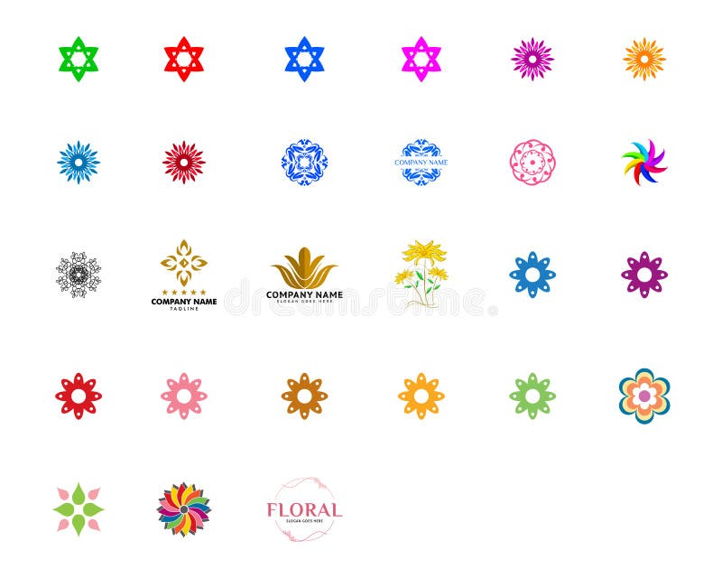 Set of Abstract Flower Logo Icon Vector Design Stock Vector ...