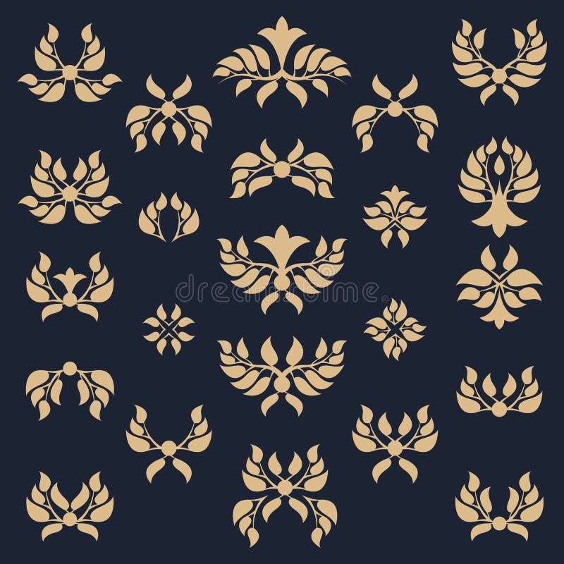 Set of Abstract Foliate Elements. Stock Vector - Illustration of ...