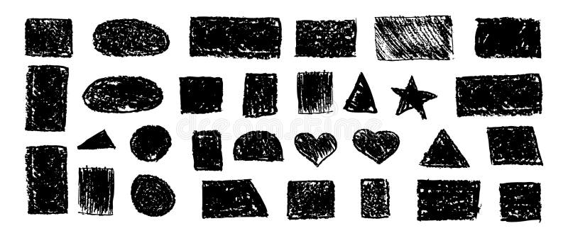 Set of Abstract Geometric Basic Shapes Drawn with Pastel Black Color or Charcoal. Hand Drawn ...