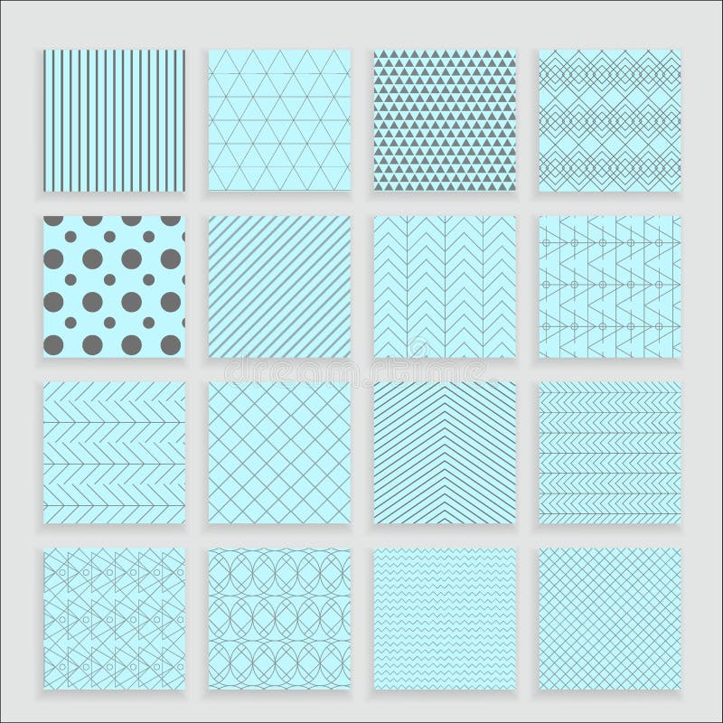 Set of 16 Abstract Geometric Blue Patterns Stock Vector - Illustration ...