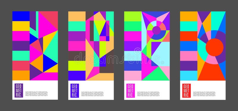 Set of Abstract Geometric Pattern Poster Design with Touch of Bright ...