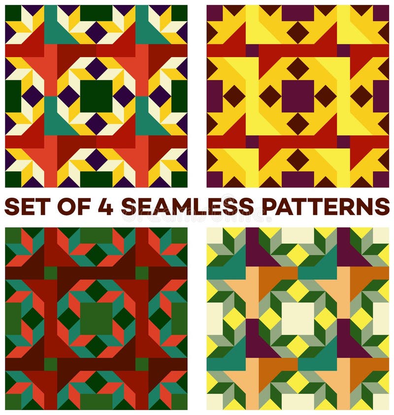 Set of 4 Geometric Seamless Patterns with Rhombus, Triangle and Square ...