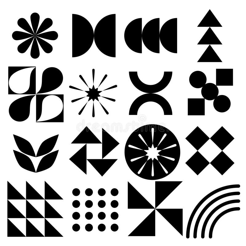 Set Abstract Geometric Shapes Black and White Stock Illustration ...