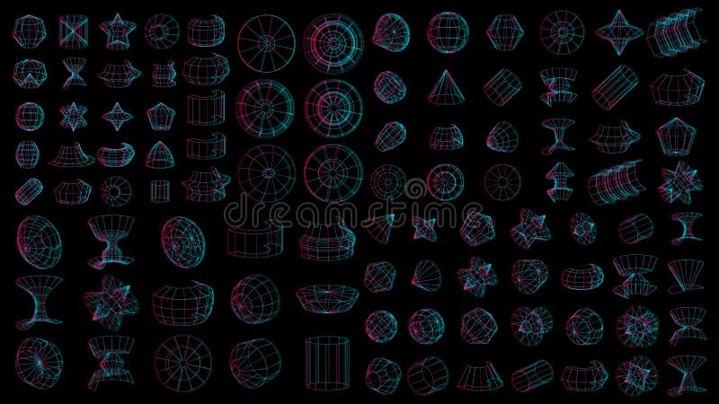 Set of Abstract Geometric Technology Elements in Cyberpunk Style. Retro ...