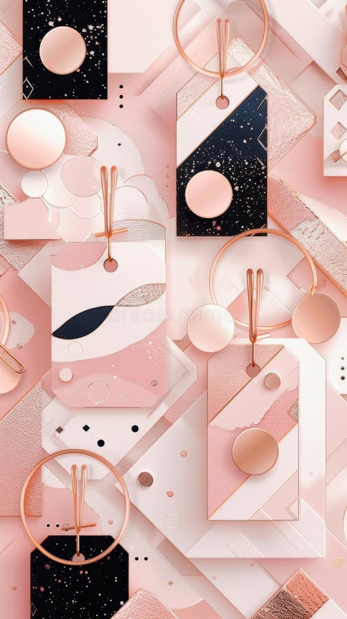 A Set of Abstract Gift Tags Featuring Geometric Designs and Metallic ...