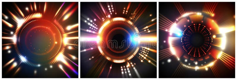 Set of Abstract Glowing Luminous Backgrounds with Rays of Light. Stock ...