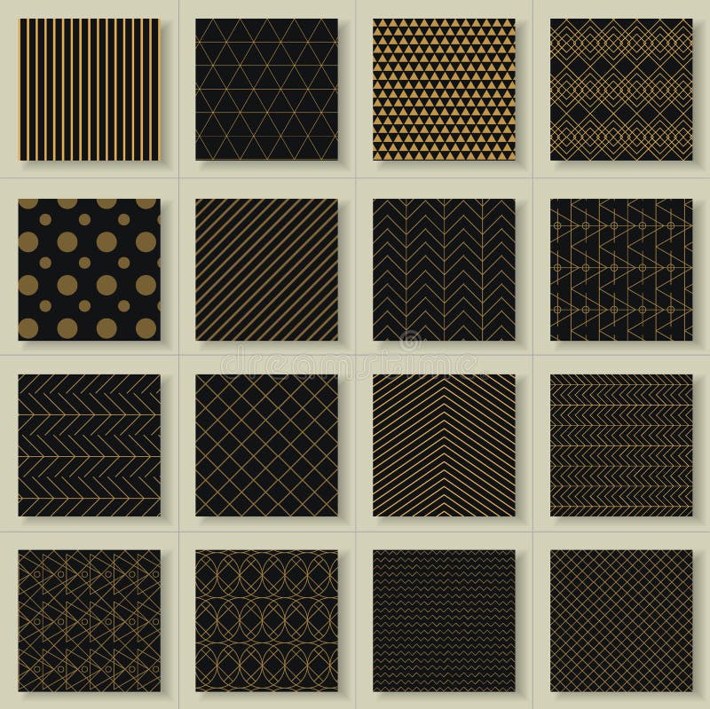 Set of 16 Abstract Gold Geometric Patterns Stock Vector - Illustration ...