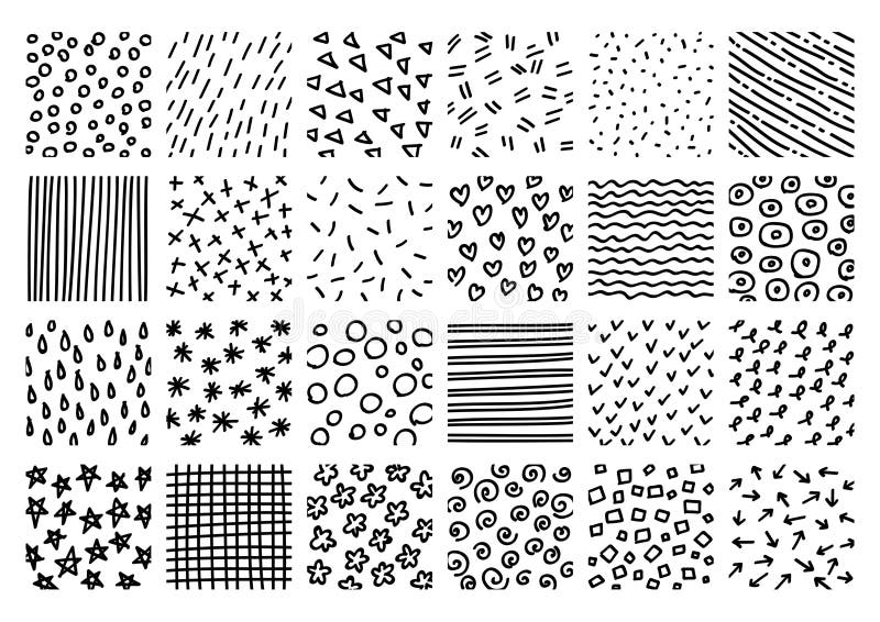 Set of Abstract Graphic Design Elements. Black and White Cute Abstract Hand-drawn Pattern ...