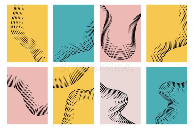 Set of Abstract Halftone Posters. Wavy Pop Art Cards Stock Illustration ...